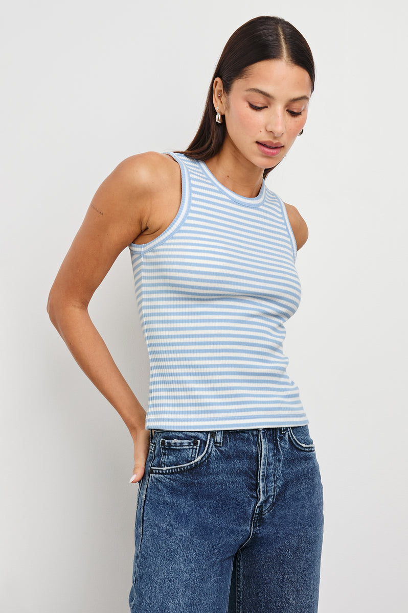 THE RACER TANK - CHAMBRAY BLUE STRIPE – Rails