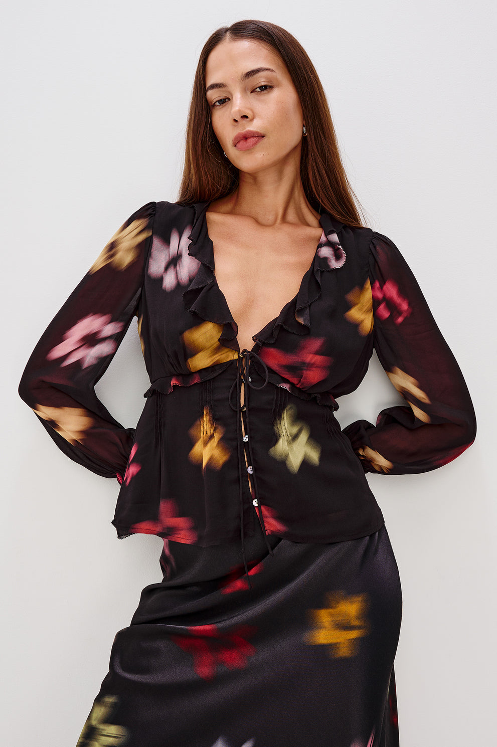 ALIXA TOP - ONYX BLURRED FLORAL – Rails