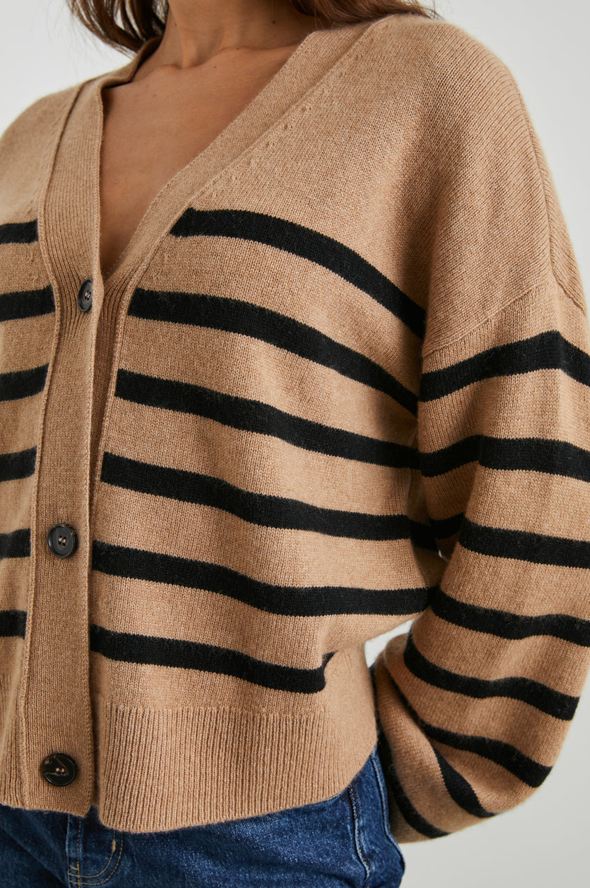 GENEVA CARDIGAN - CAMEL BLACK STRIPE – Rails