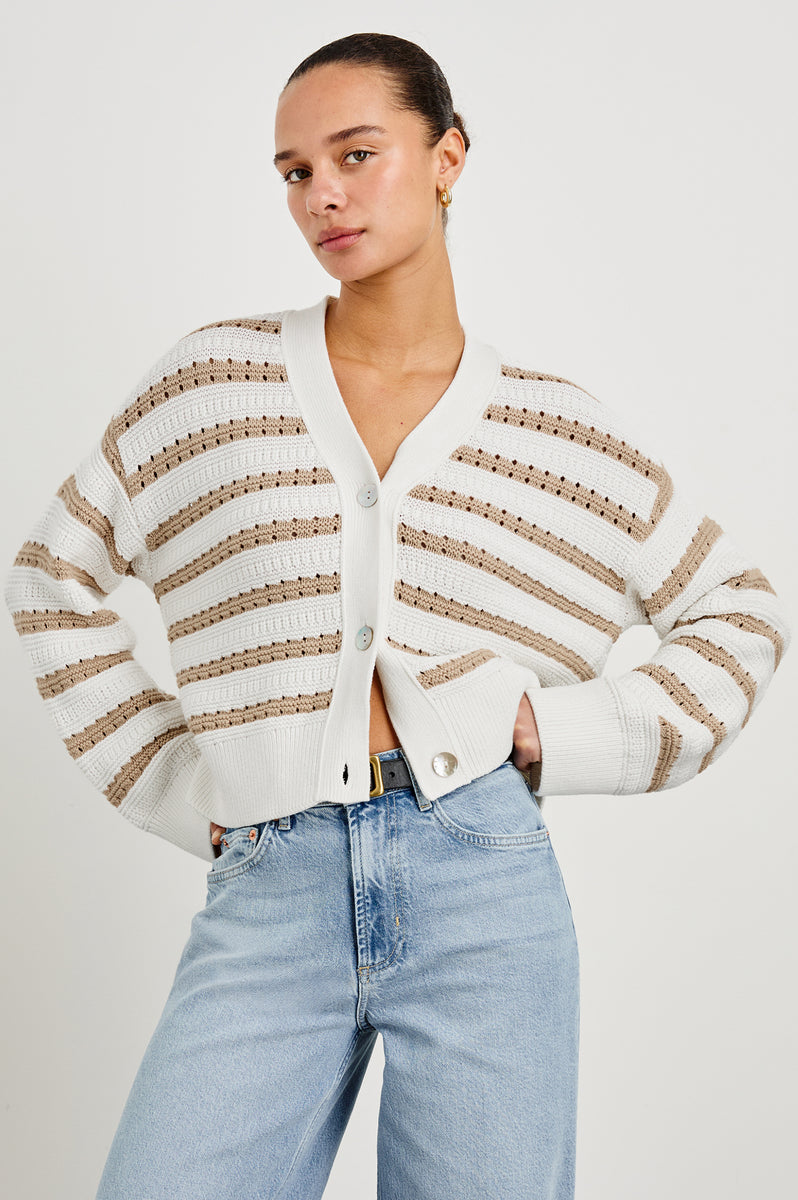 GENEVA CARDIGAN - IVORY OAT STRIPE – Rails