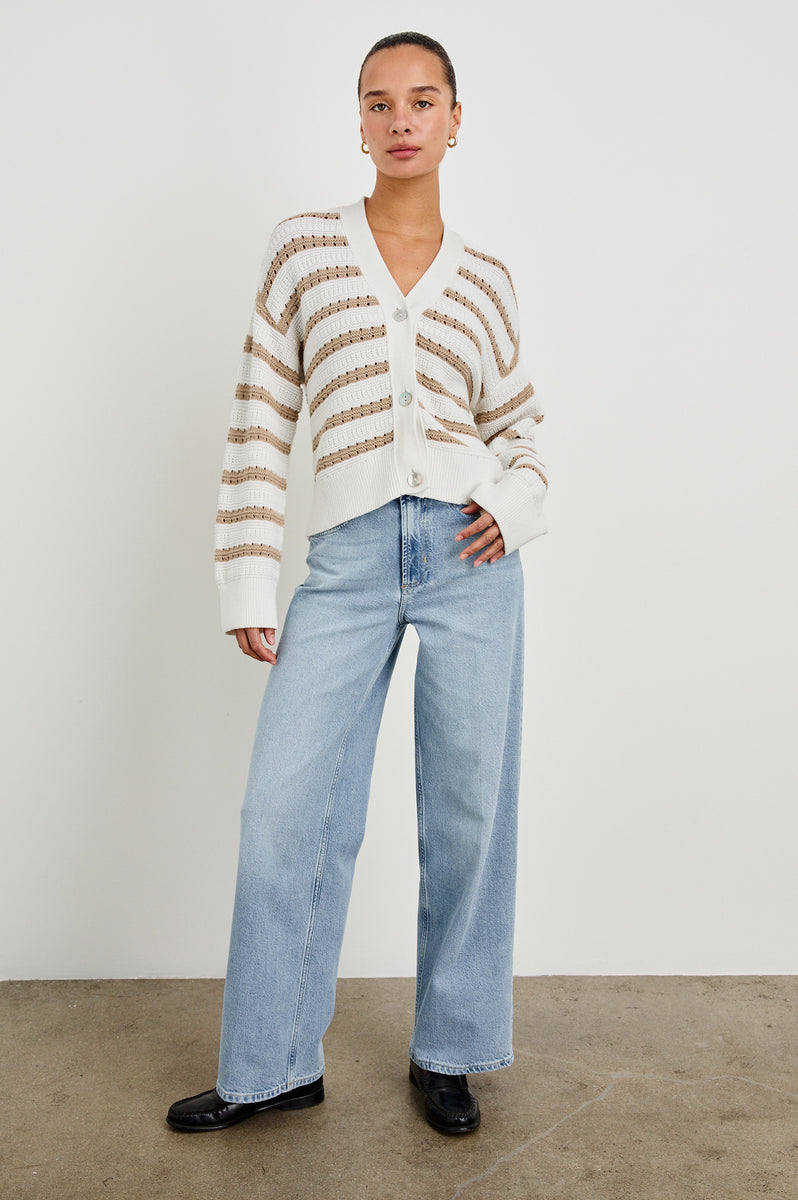 GENEVA CARDIGAN - IVORY OAT STRIPE – Rails
