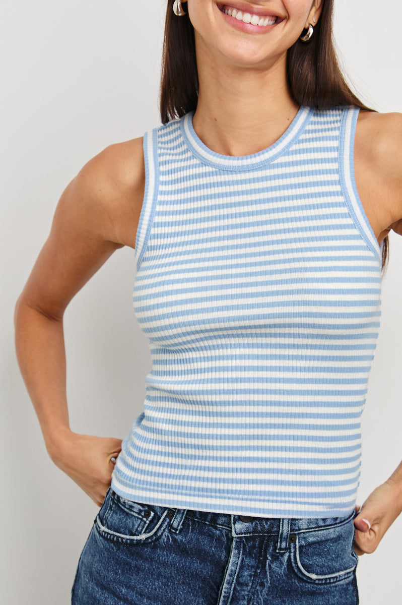 THE RACER TANK - CHAMBRAY BLUE STRIPE – Rails