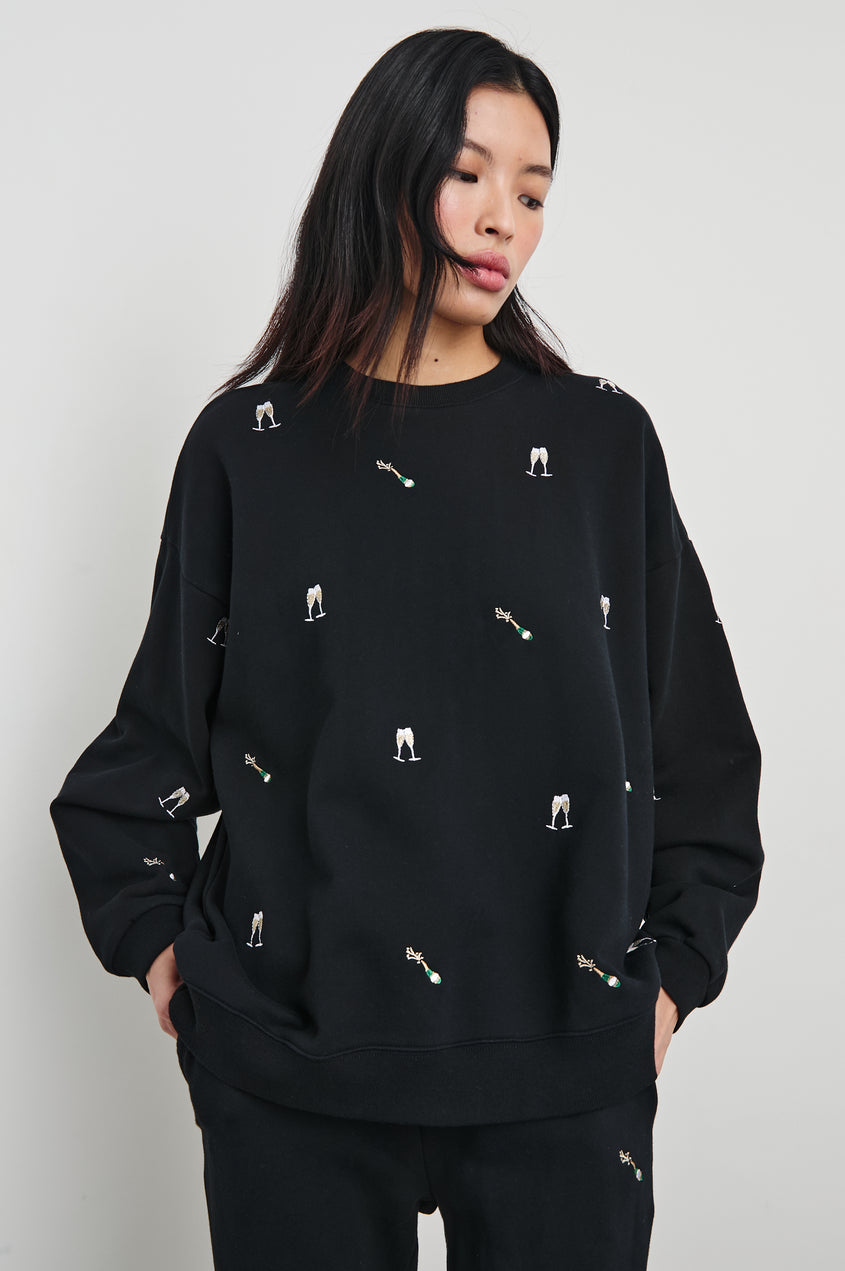 THE VARSITY SWEATSHIRT - BLACK CHAMPAGNE EMBROIDERY – Rails