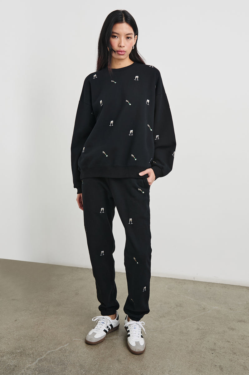 THE VARSITY SWEATSHIRT - BLACK CHAMPAGNE EMBROIDERY – Rails